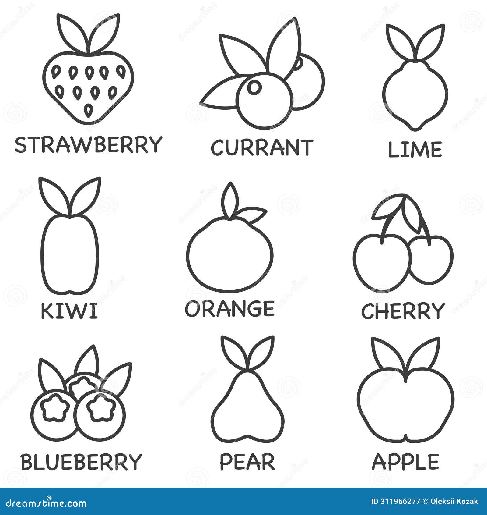 Vector Set of Fruit Line Icons. Thin Line Stock Vector - Illustration ...