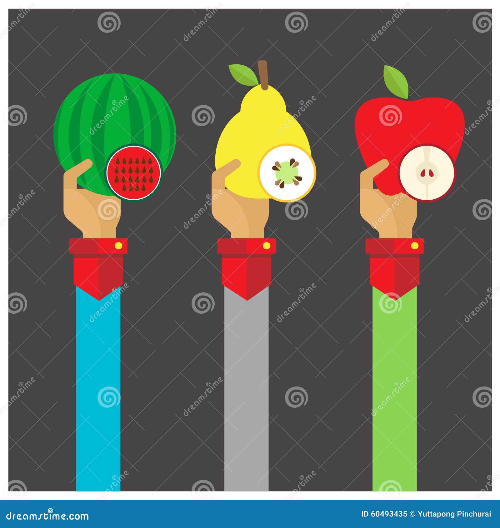 Vector Set Fruit Melons, Apples, Pears Icon Hand and Arm Long Stock ...