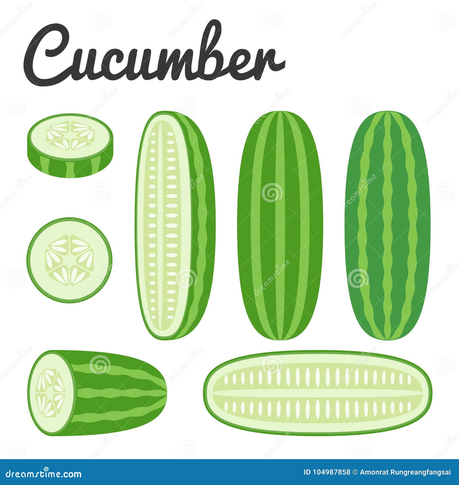Cucumber Slide and Half Icon Set Stock Vector - Illustration of ...