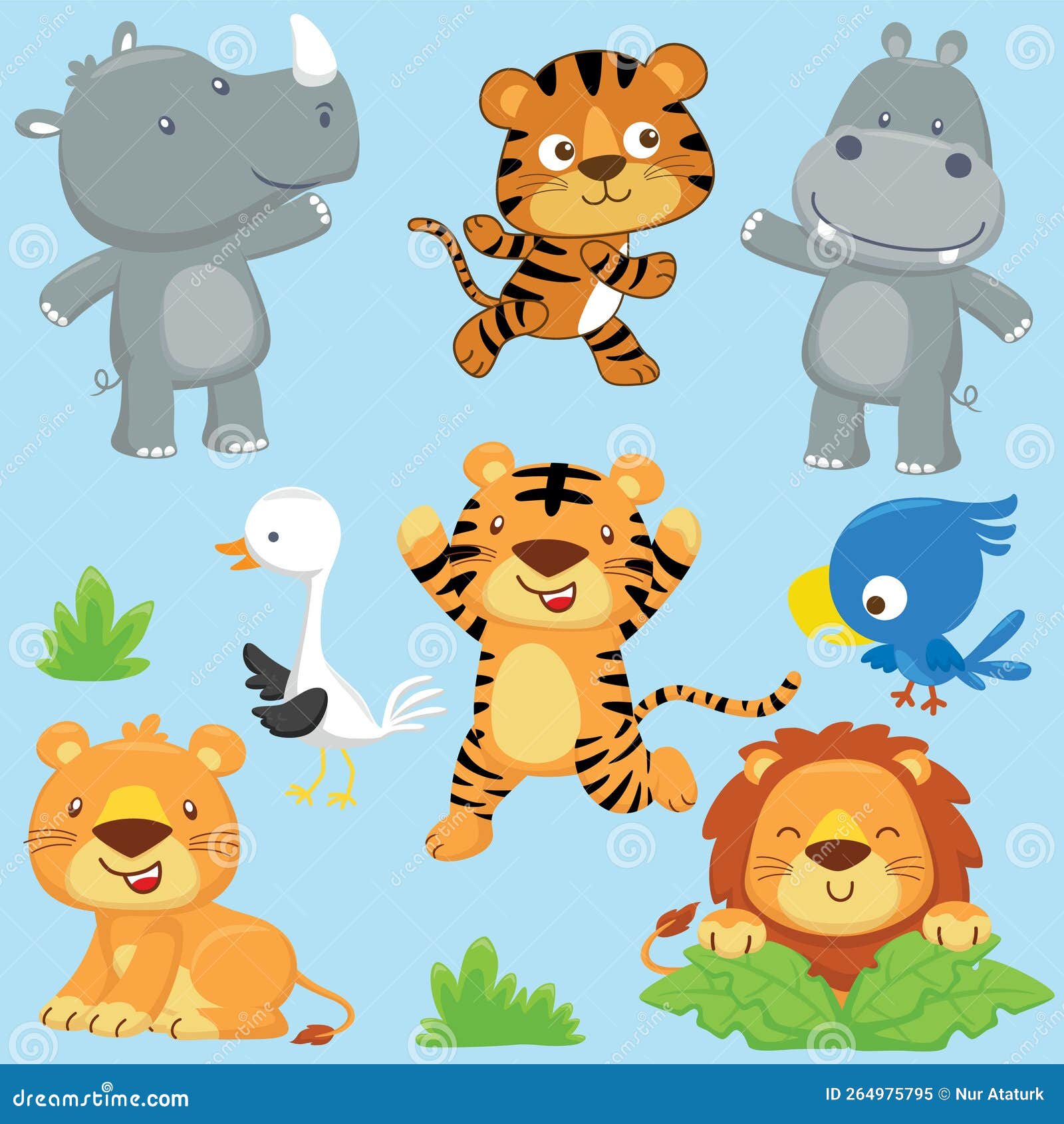 Vector Set of with Funny Animals Cartoon in Different Activity Stock ...