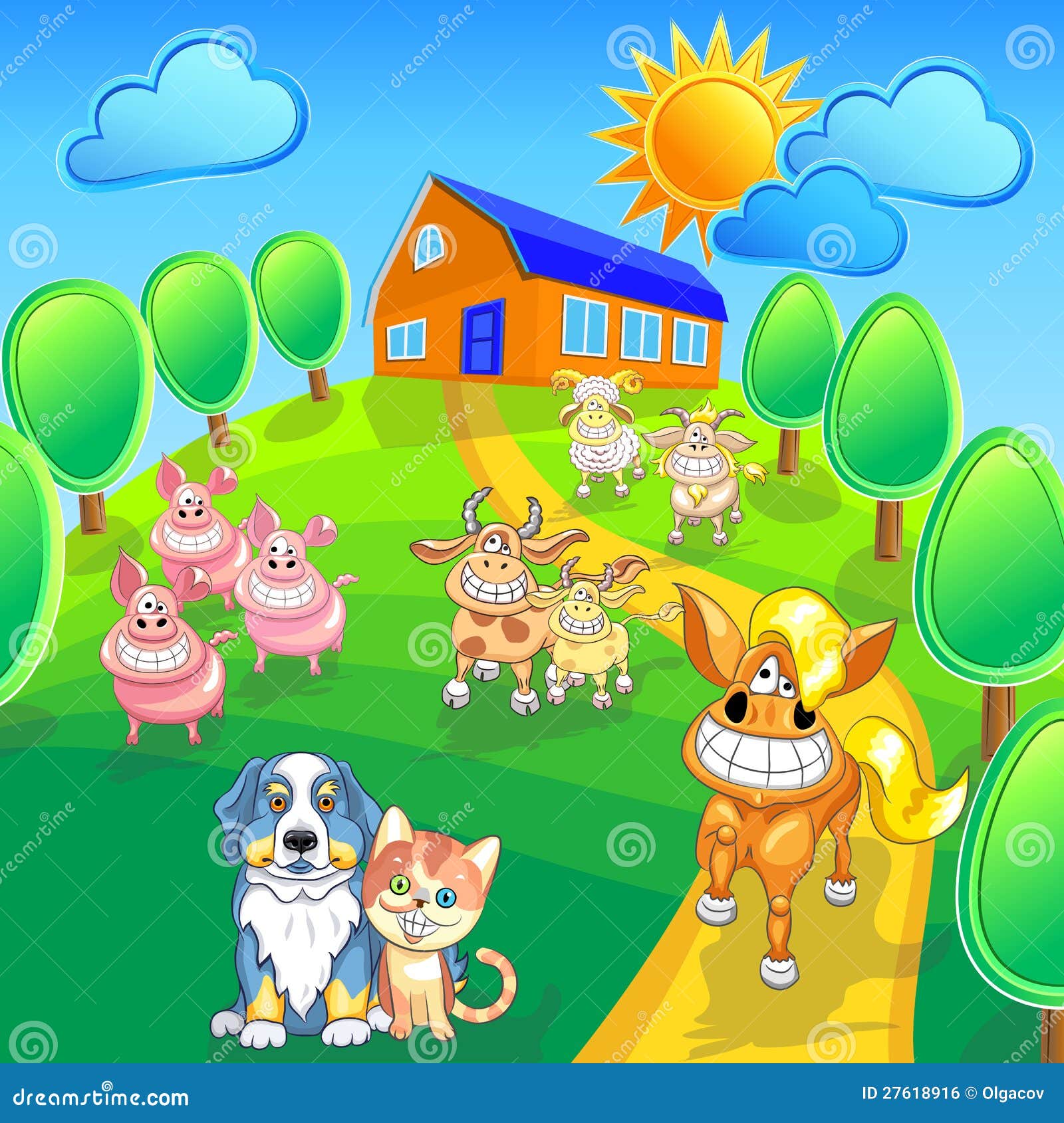 Vector Set Funny Cartoon Farm Animals Stock Vector - Illustration of ...