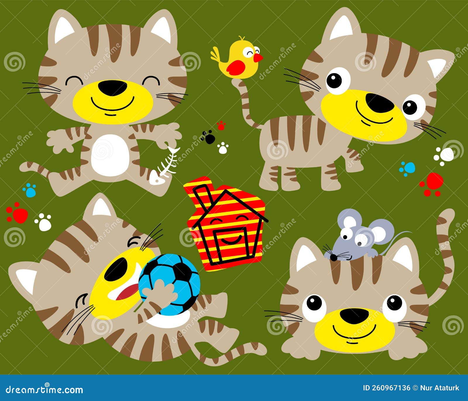 Vector Set of Funny Cats Cartoon with Friends in Different Action Stock ...