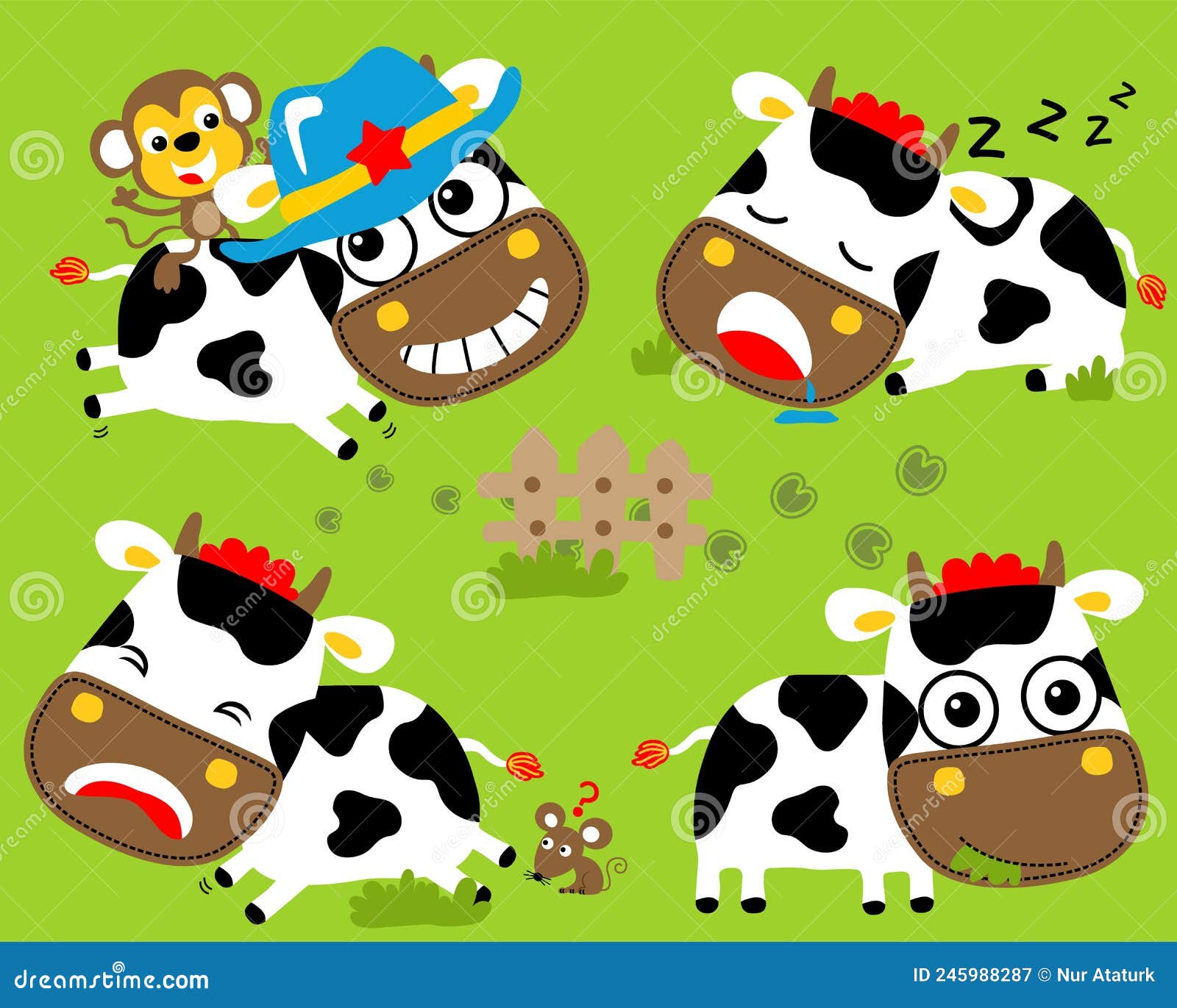 Funny Cow Cartoon with Monkey and Rat Stock Vector - Illustration of ...