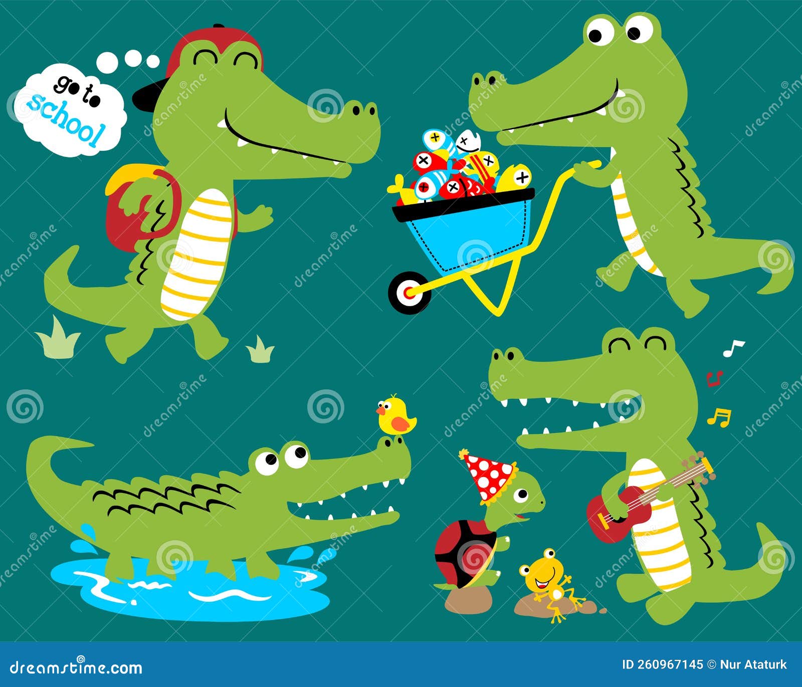 Vector Set of Funny Crocodiles Cartoon in Different Action with Friends ...