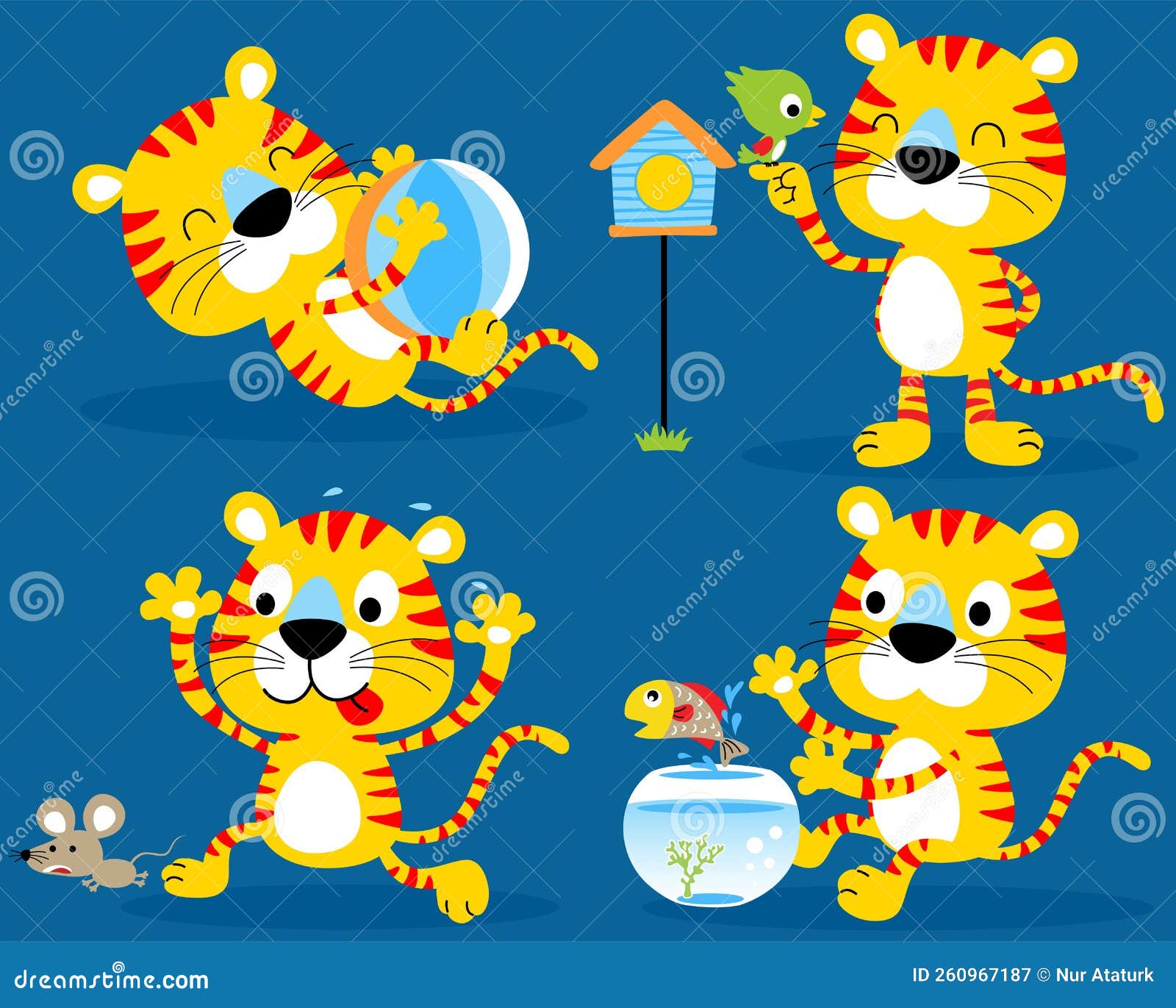 Vector Set of Funny Yellow Cat Cartoon in Different Action Stock Vector ...