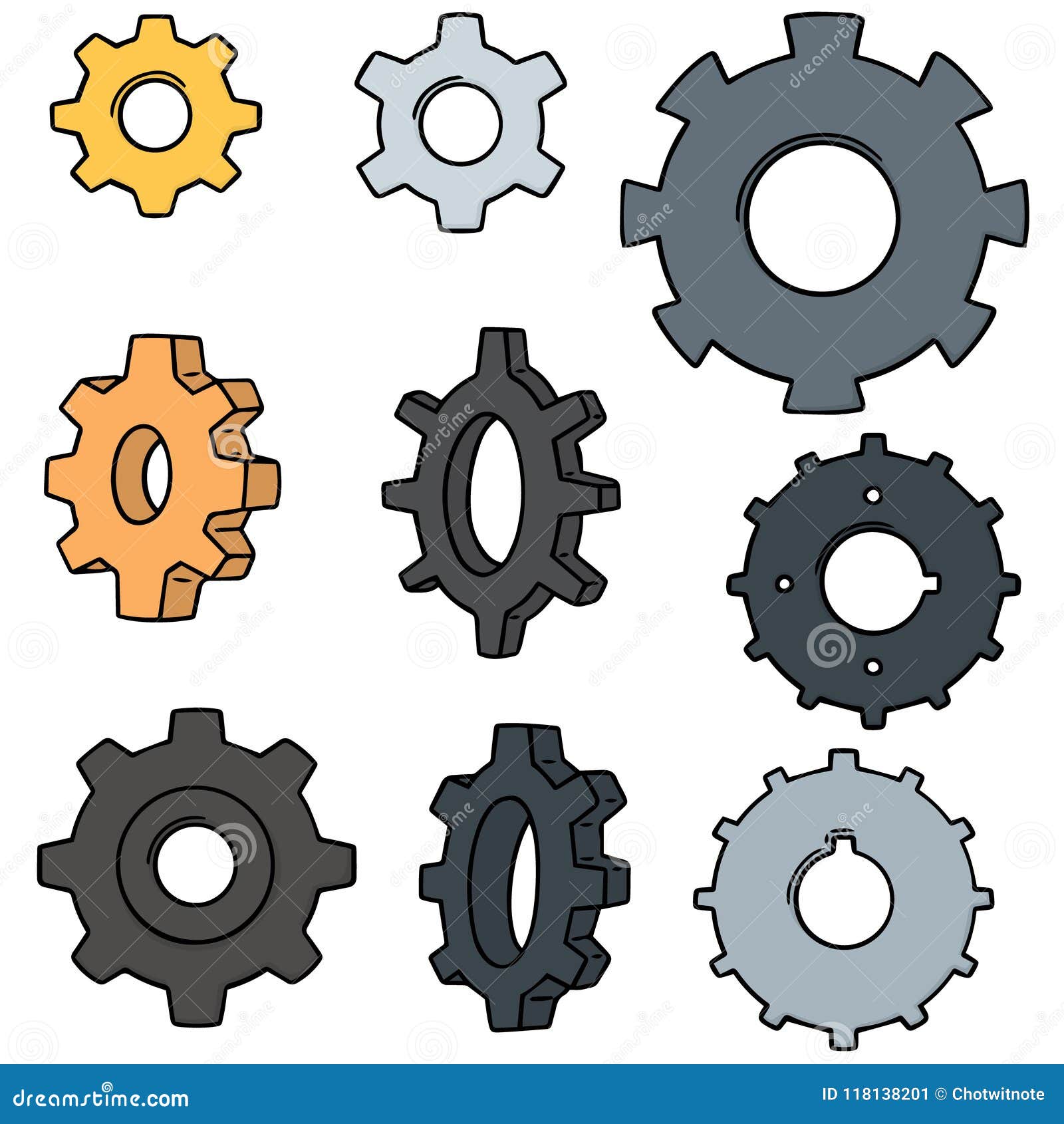 Vector set of gear stock vector. Illustration of draw - 118138201