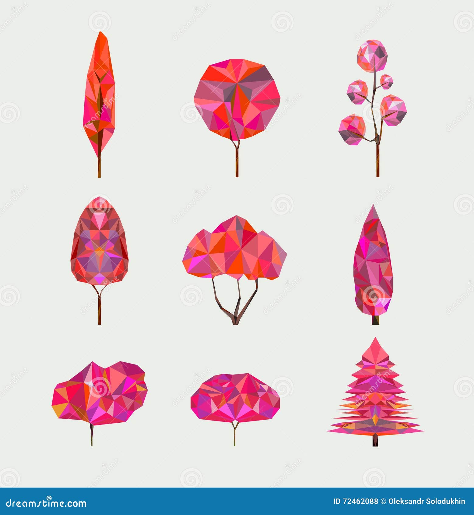 Vector Set of Geometric Autumn Trees on Light Background. Low Poly ...