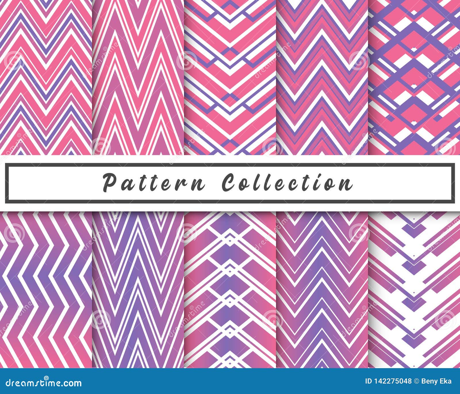 Vector Set of 10 Geometric Chevron Zigzag Seamless Pattern. Repeated ...