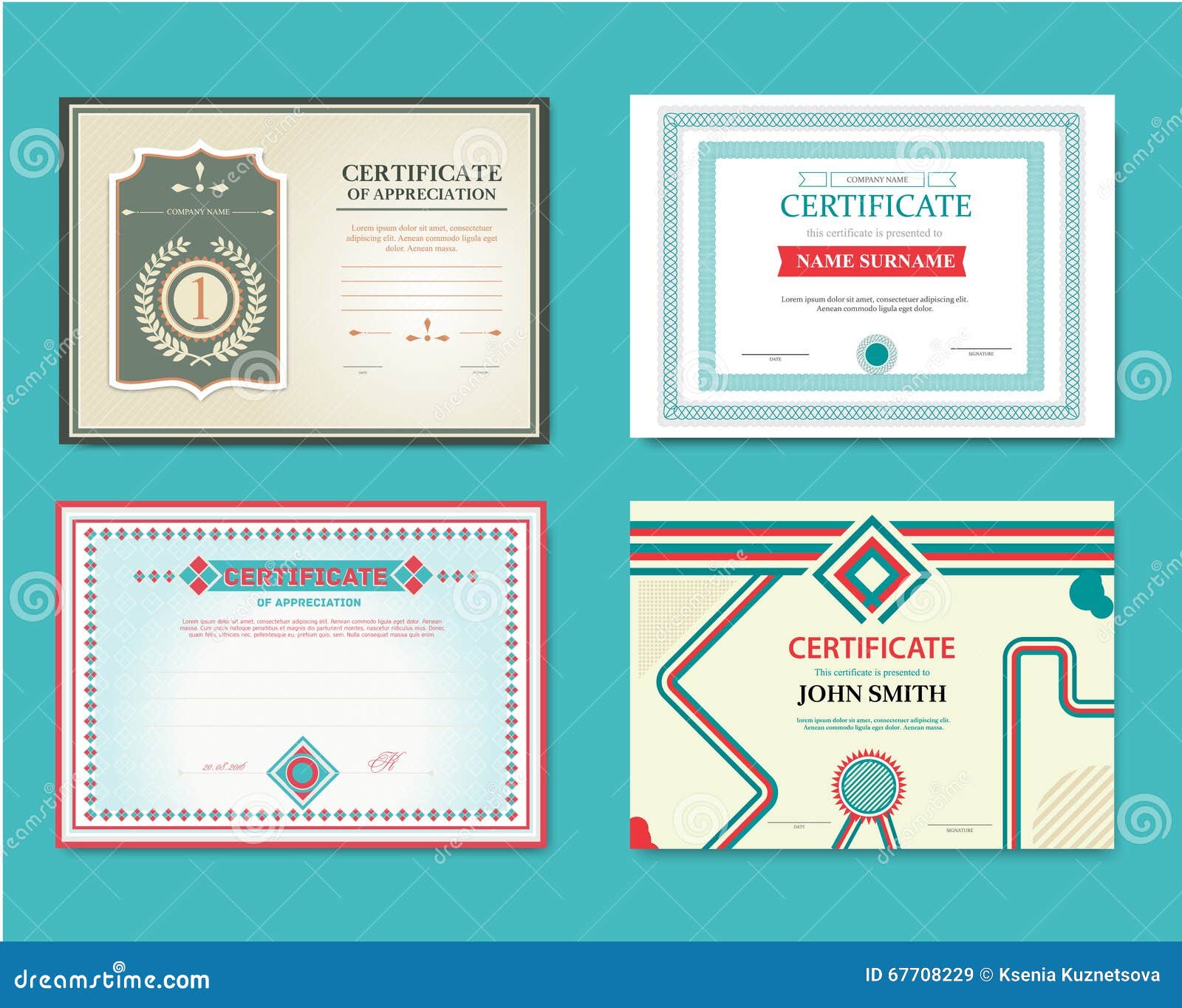 Certificates Of Completion Design Template Set Vector Illustration ...