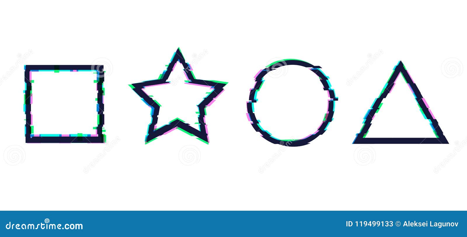 Vector Set of Glitch Geometric Shapes: Square, Circle, Star and ...