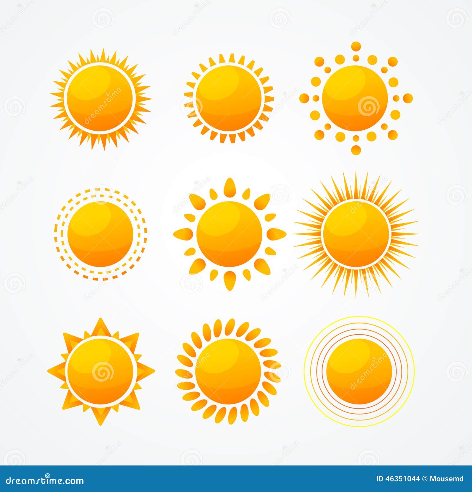 Vector Set of Glossy Sun Icon Set Stock Vector - Illustration of cute ...