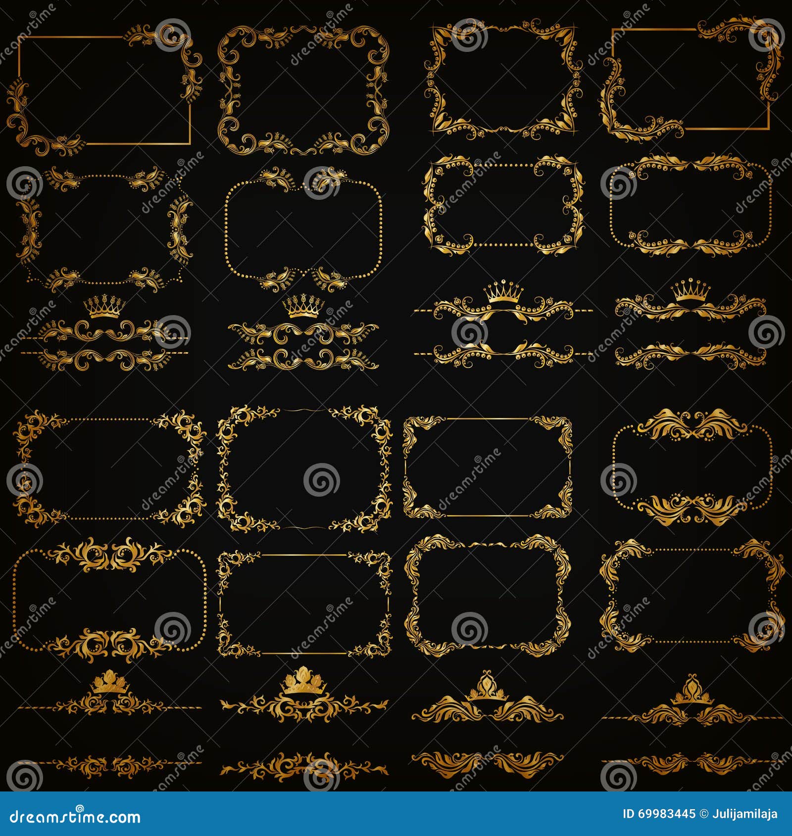 Vector Set of Gold Decorative Borders, Frame Stock Vector ...