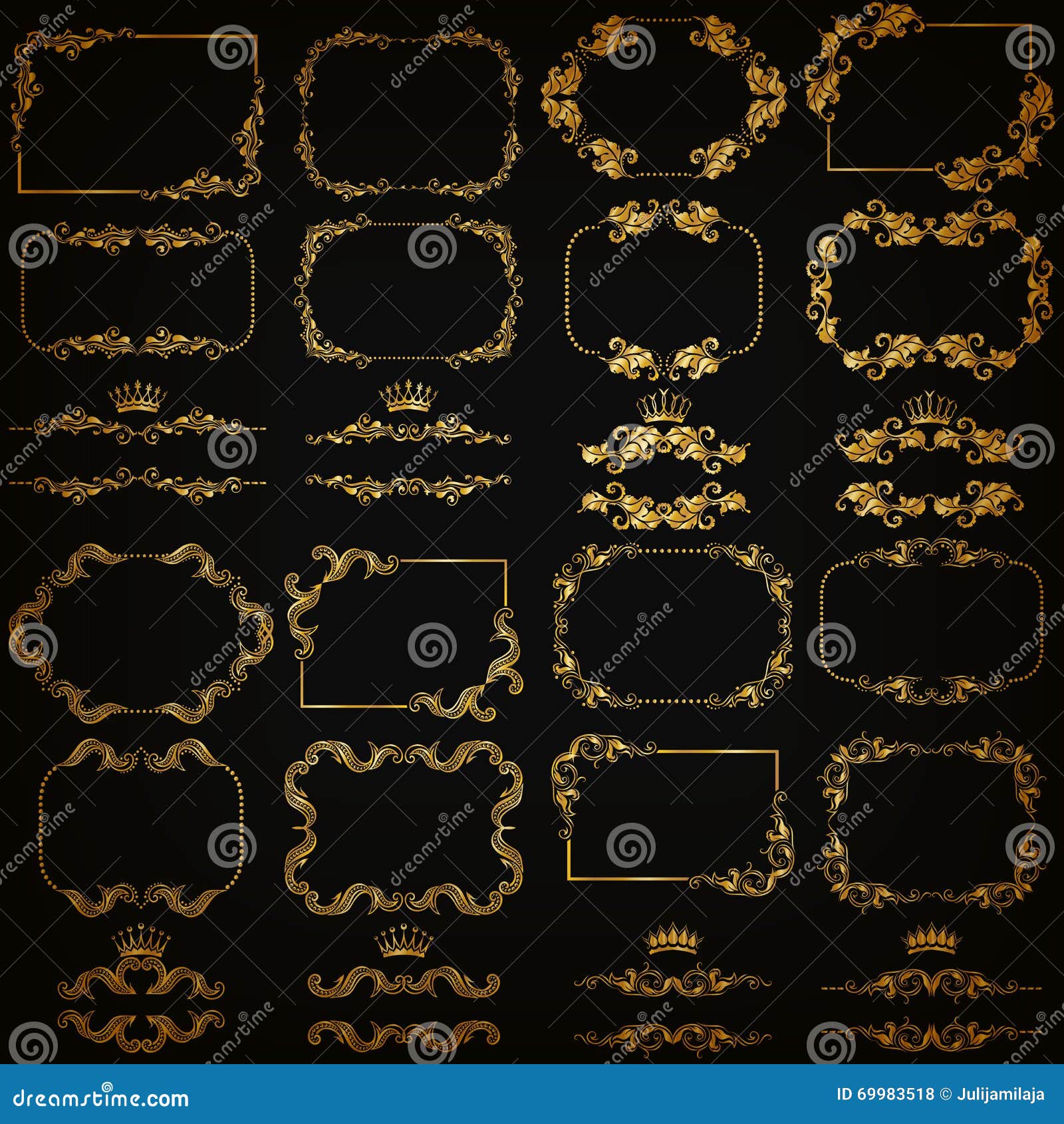 Vector Set of Gold Decorative Borders, Frame Stock Vector ...
