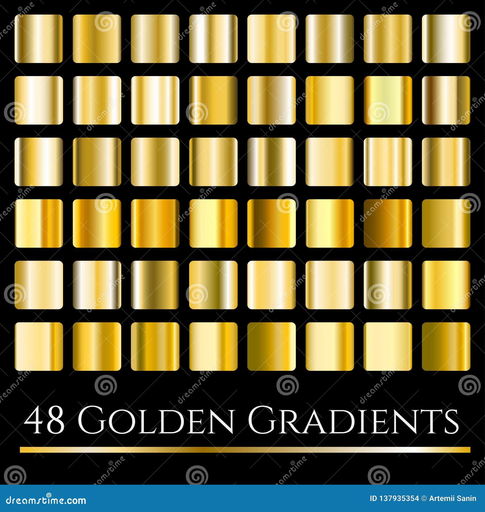 Vector Set Of Gold Gradients. Golden Squares Collection Royalty-Free ...