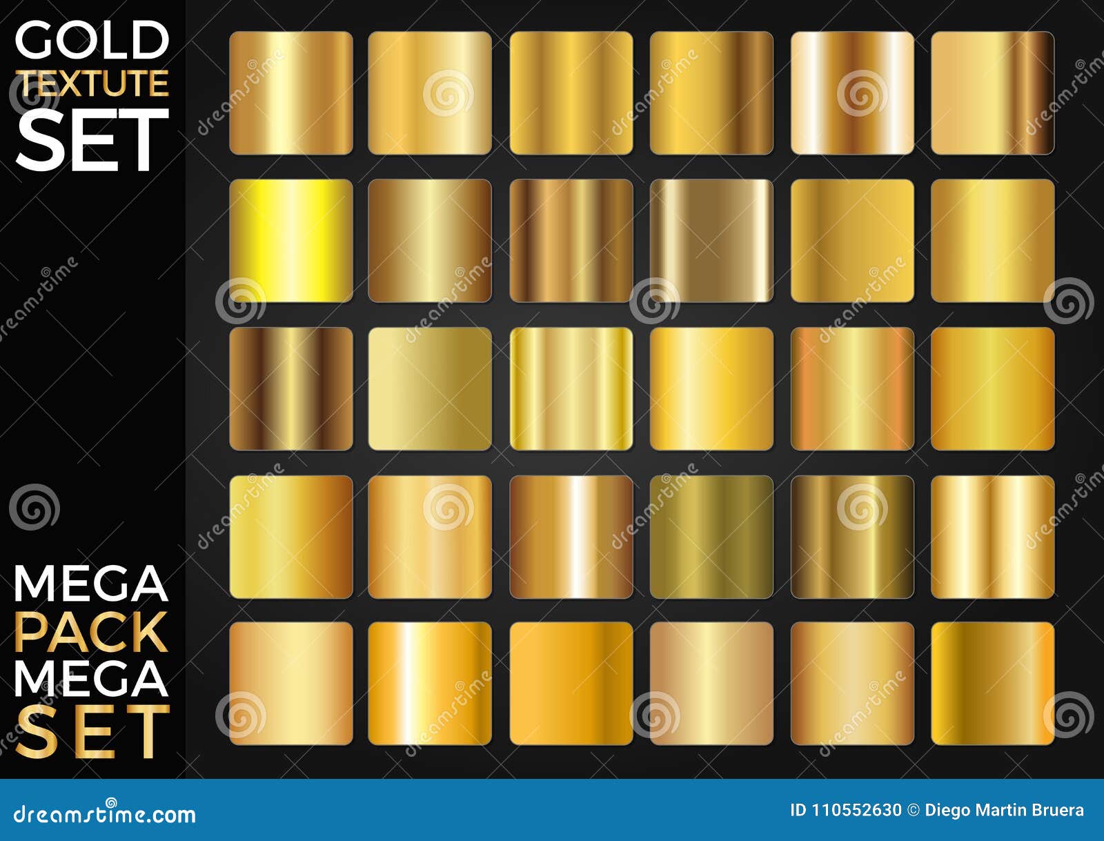 Set Of Gold Gradients. Collection Of Gold Backgrounds. Cartoon Vector ...