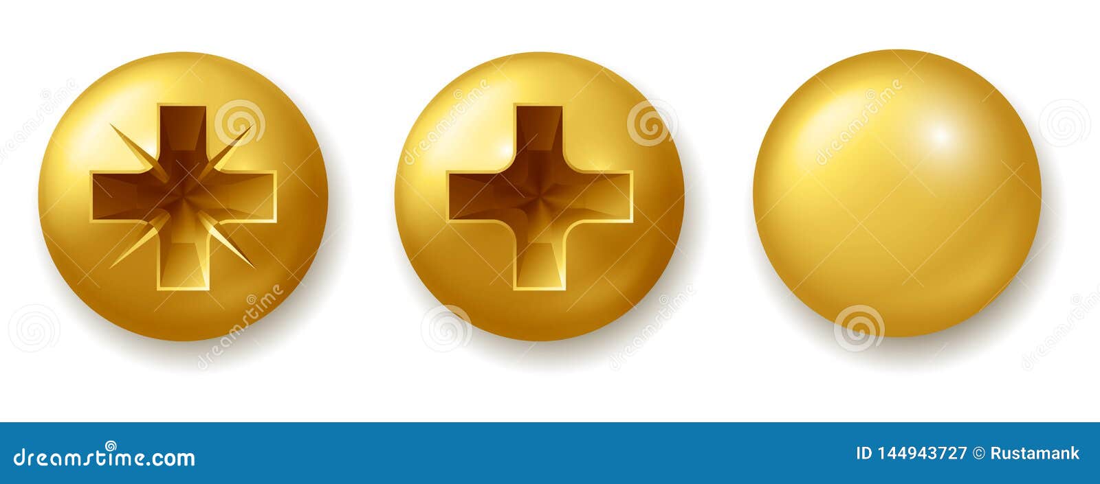 Vector Set of Gold Screws, Bolts and Rivets Stock Vector - Illustration ...