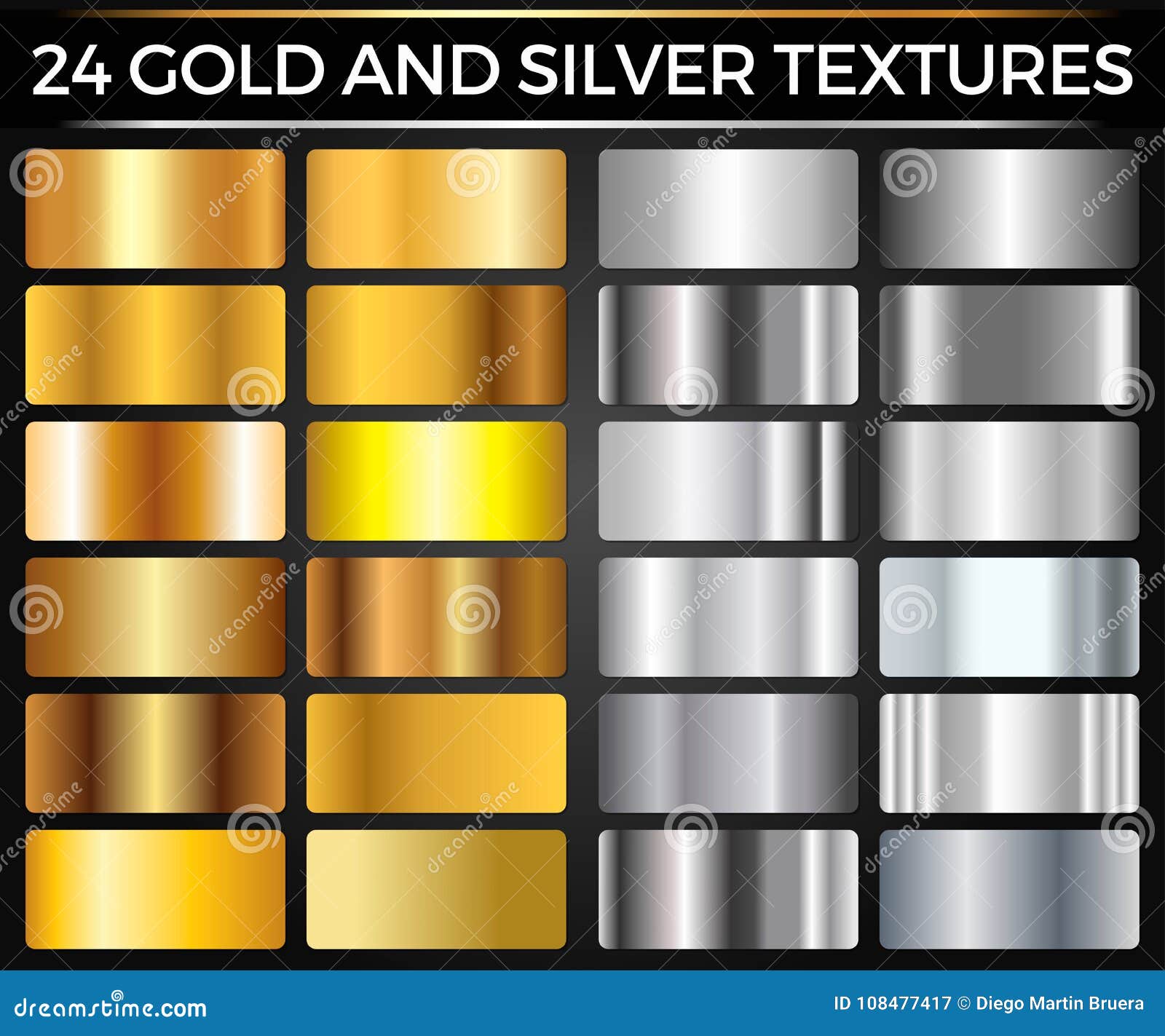 Vector Set of Gold and Silver Gradients, Gold and Silver Squares ...