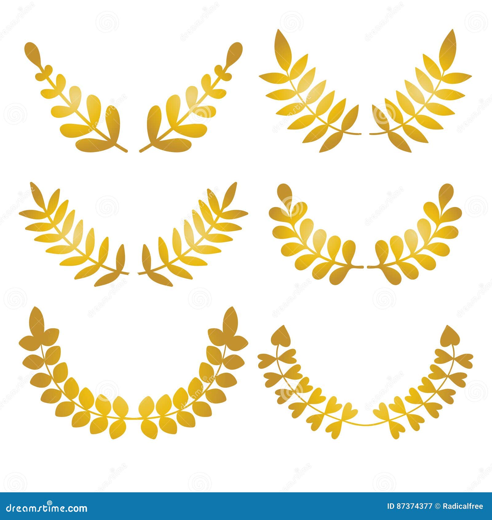 Vector Set of Golden Design Floral Laurels Isolated on White Background ...