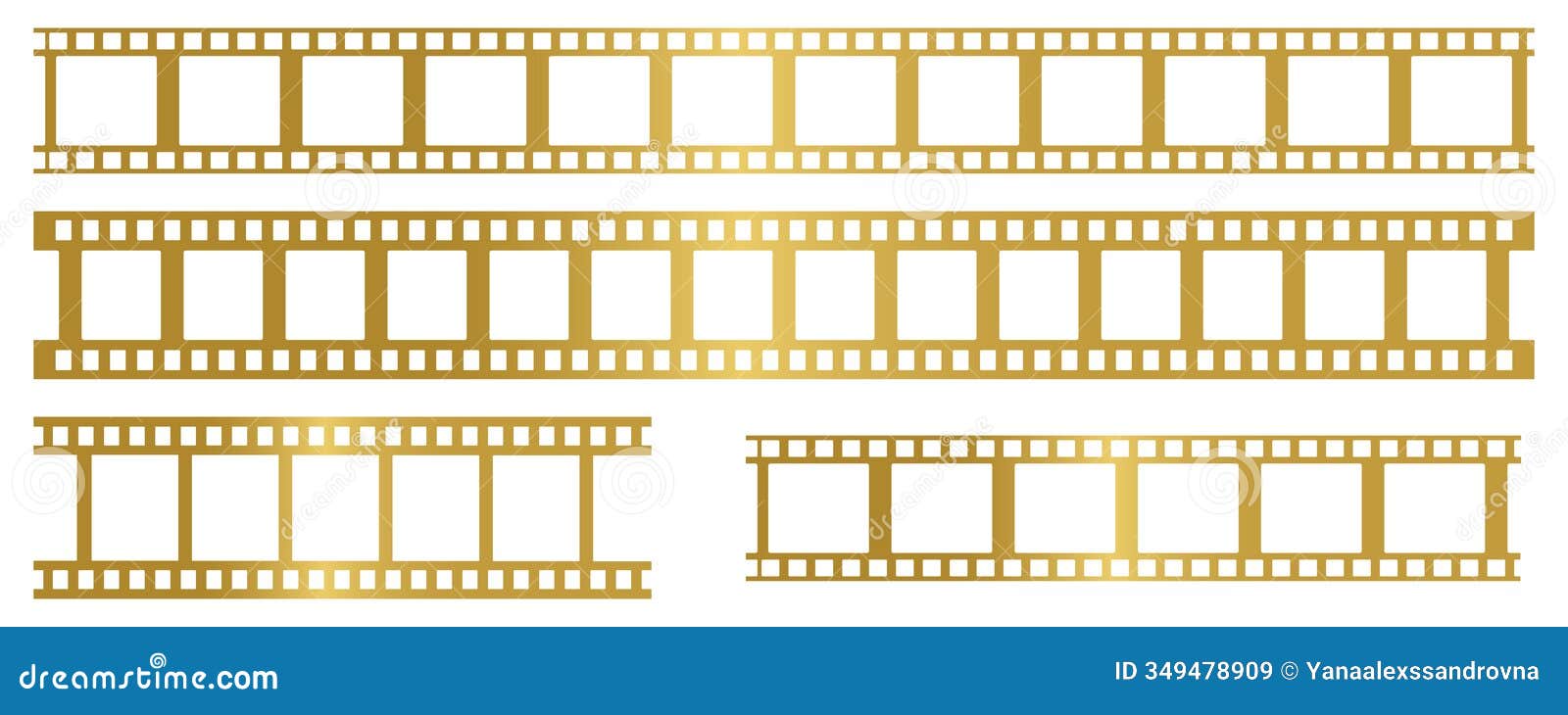 Vector Set of Golden Film Reel Strips. Vector Illustration. Stock ...