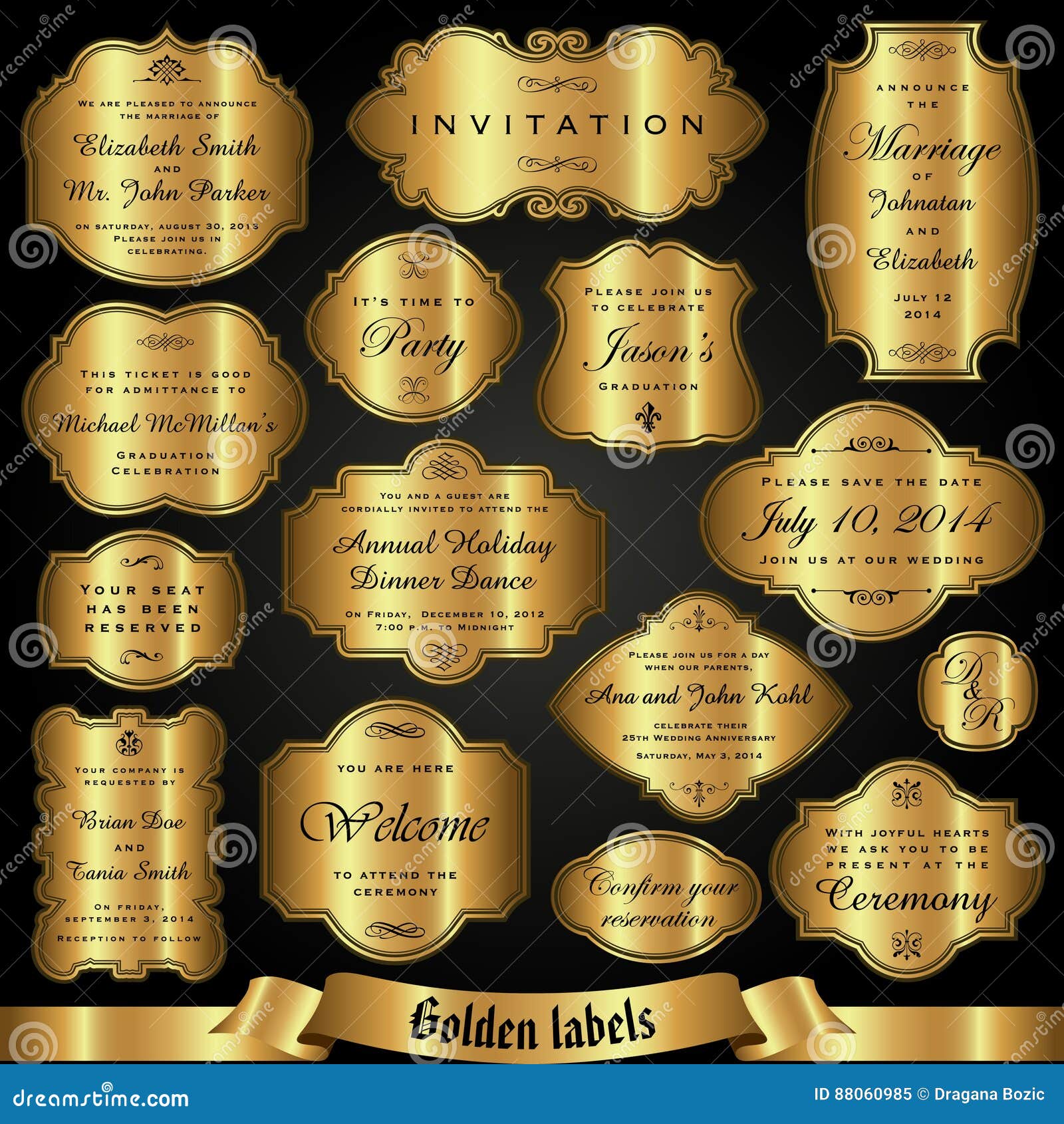 Vector Set of Golden Labels in Retro Style Stock Vector - Illustration ...