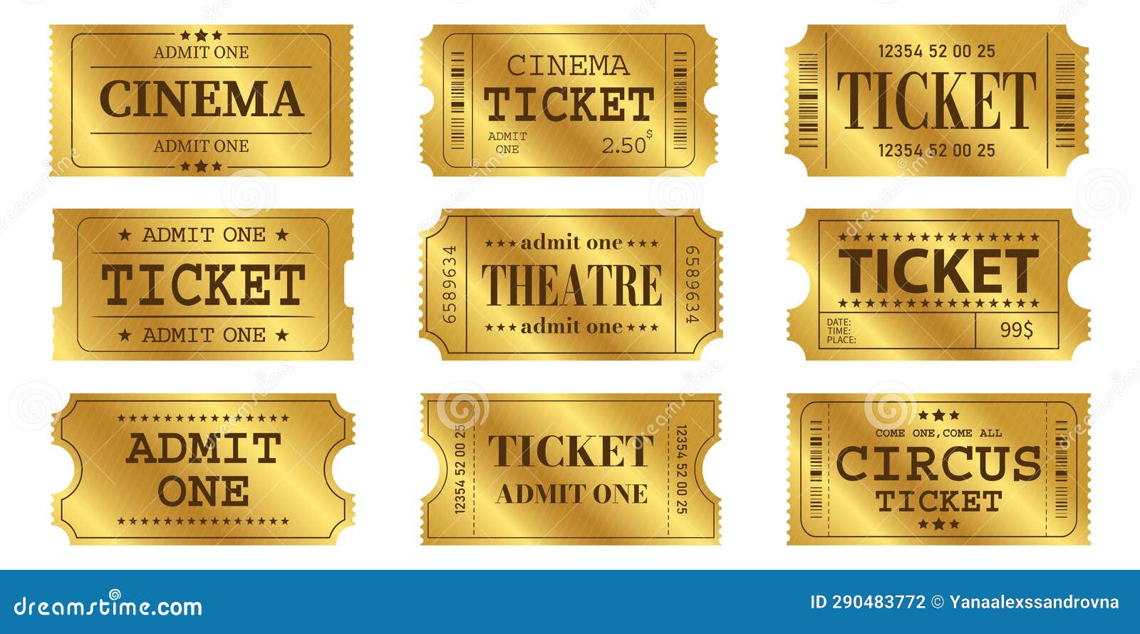 Vector Set of Golden Tickets Template. Invite Ticket .Vector ...