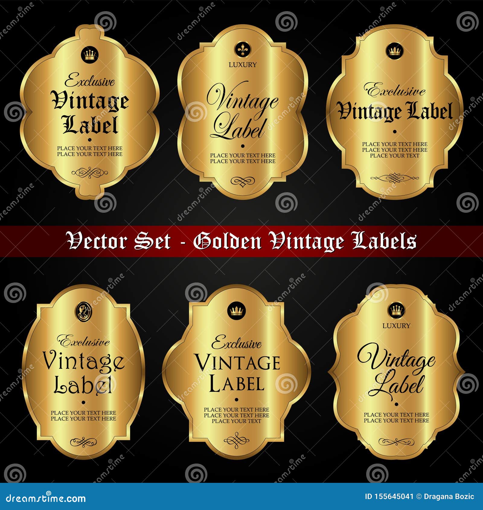 Vector Set of Golden Vintage Labels Stock Vector - Illustration of ...