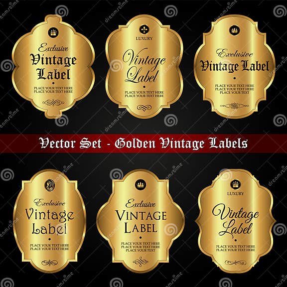 Vector Set of Golden Vintage Labels Stock Vector - Illustration of ...