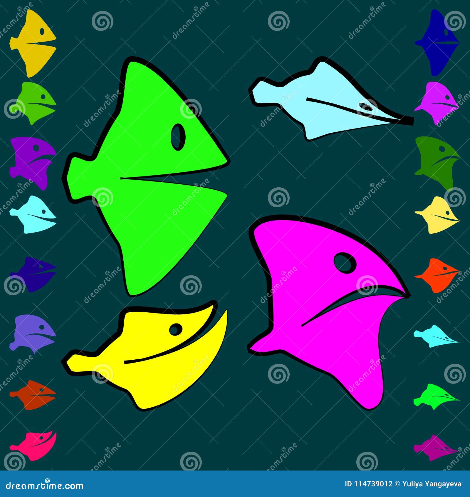 Evil Fish Set. Vector Clip Art Illustration With Simple Gradients ...