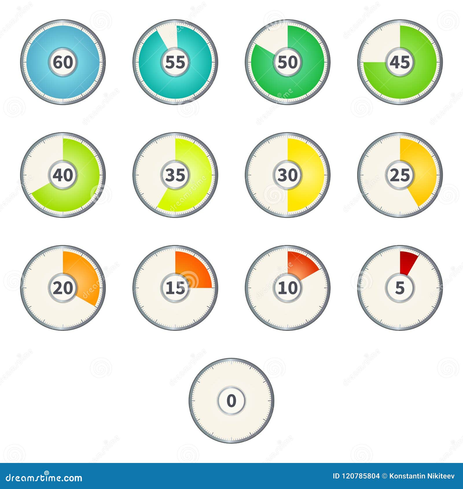 Vector Set of Gradient Color Round Dial Clocks with Numbers. Stock ...