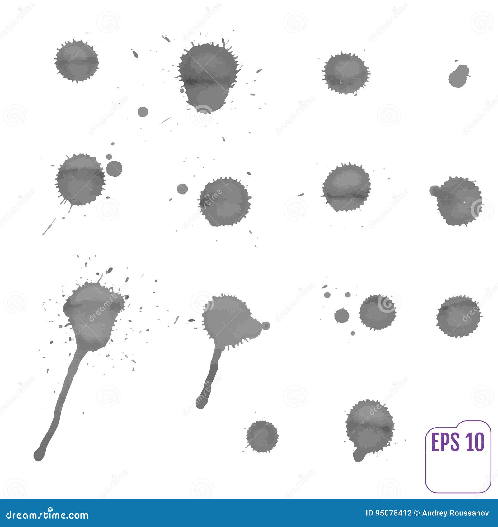 Vector Set: Gray Ink Blots. Vector Stock Vector - Illustration of fluid ...