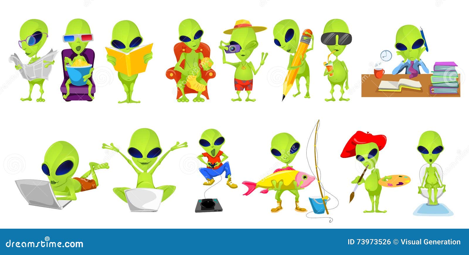 Vector Set of Green Aliens Hobby Illustrations. Stock Vector ... Vector Set of Green Aliens Hobby Illustrations. Stock Vector ...