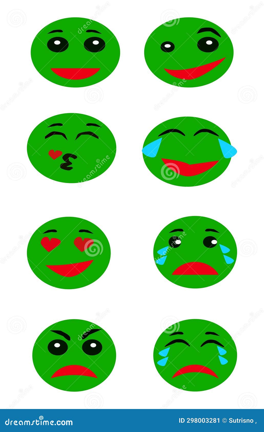 Vector Set of Green Emoticons on White Background in Illustration Stock ...