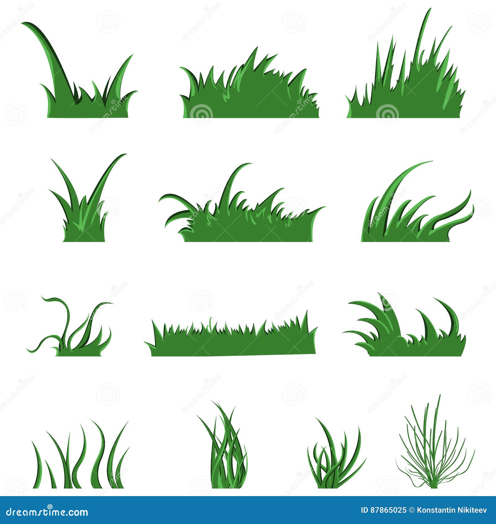 Vector Set of Green Grass Elements Stock Vector - Illustration of ...