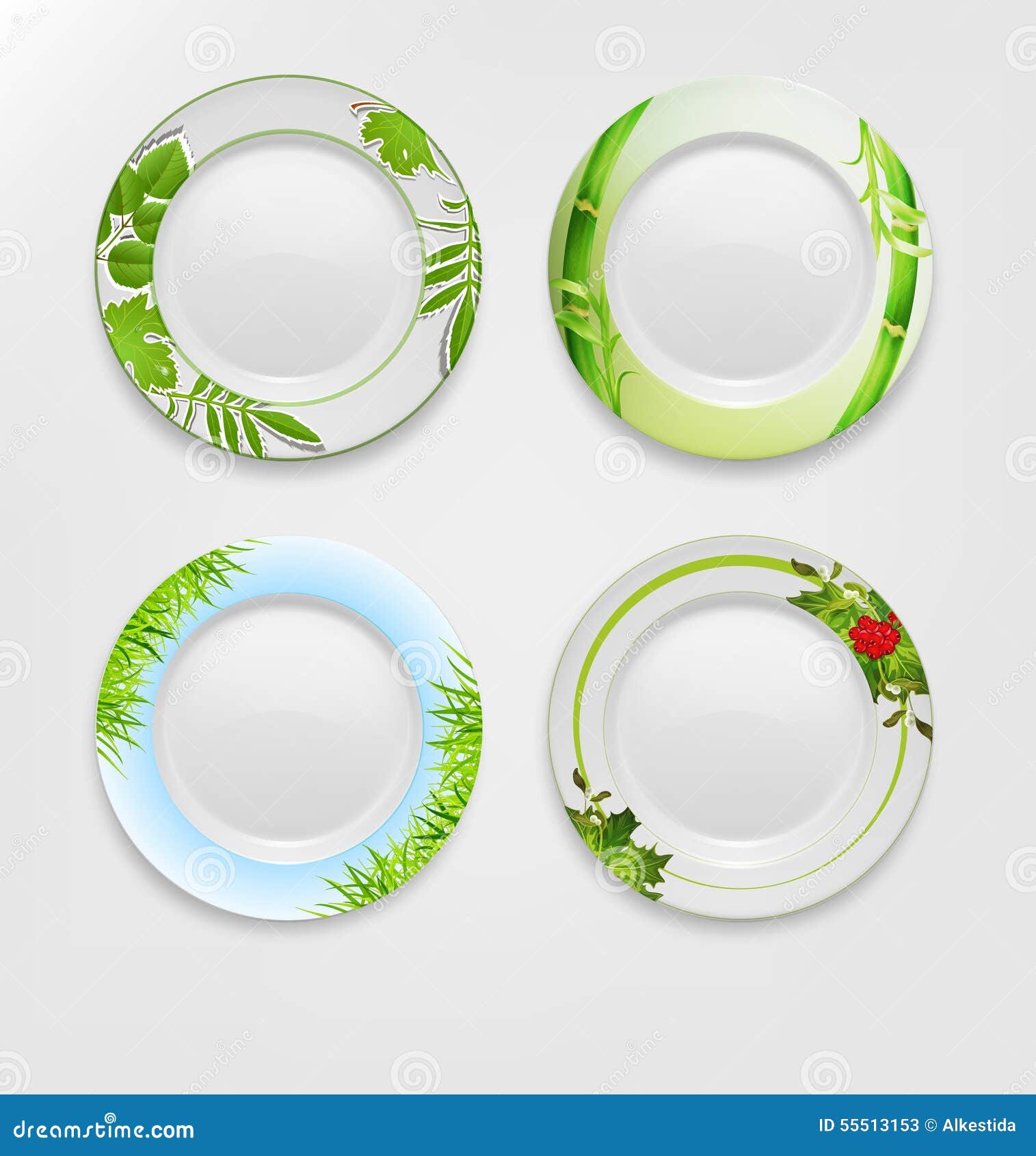 VECTOR Set with Green Patterns on Plates. Stock Vector - Illustration ...