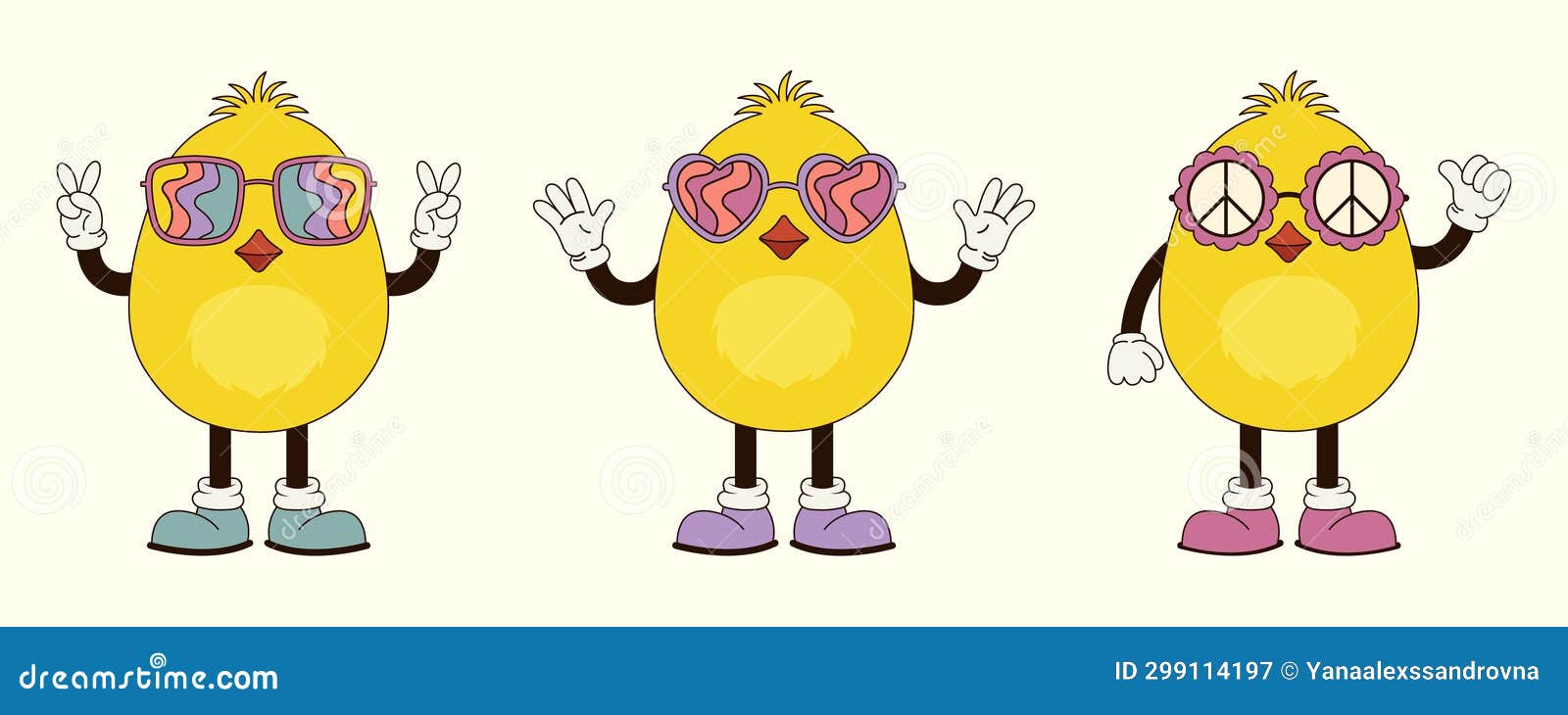 Set Of Groovy Easter Greeting Cards Set. Simple Spring Backgrounds In ...