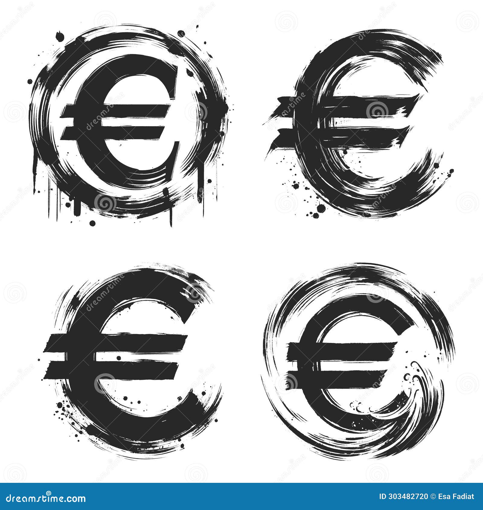 Vector Set of Grunge Euro Symbols. Grunge Design Elements Stock Vector ...
