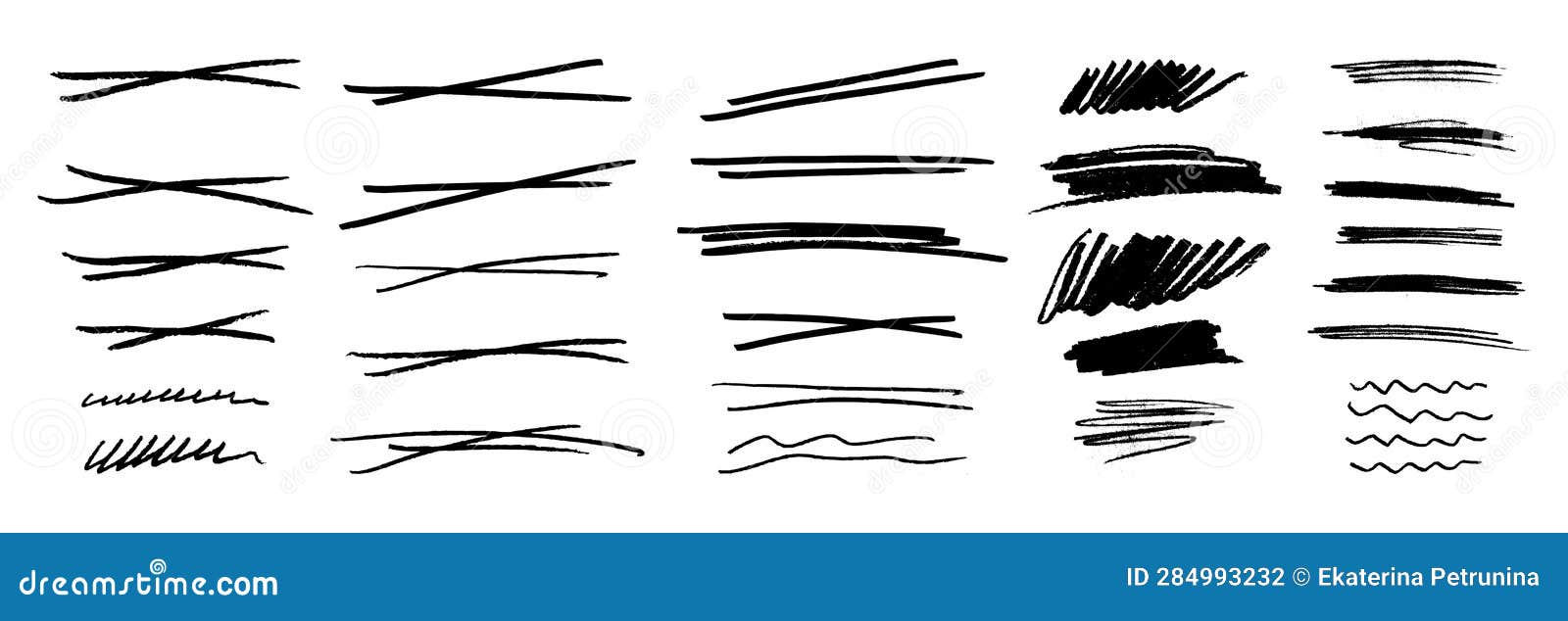 Vector Set of Grungy Graphic Elements. Hand Drawn Textured Pen or ...