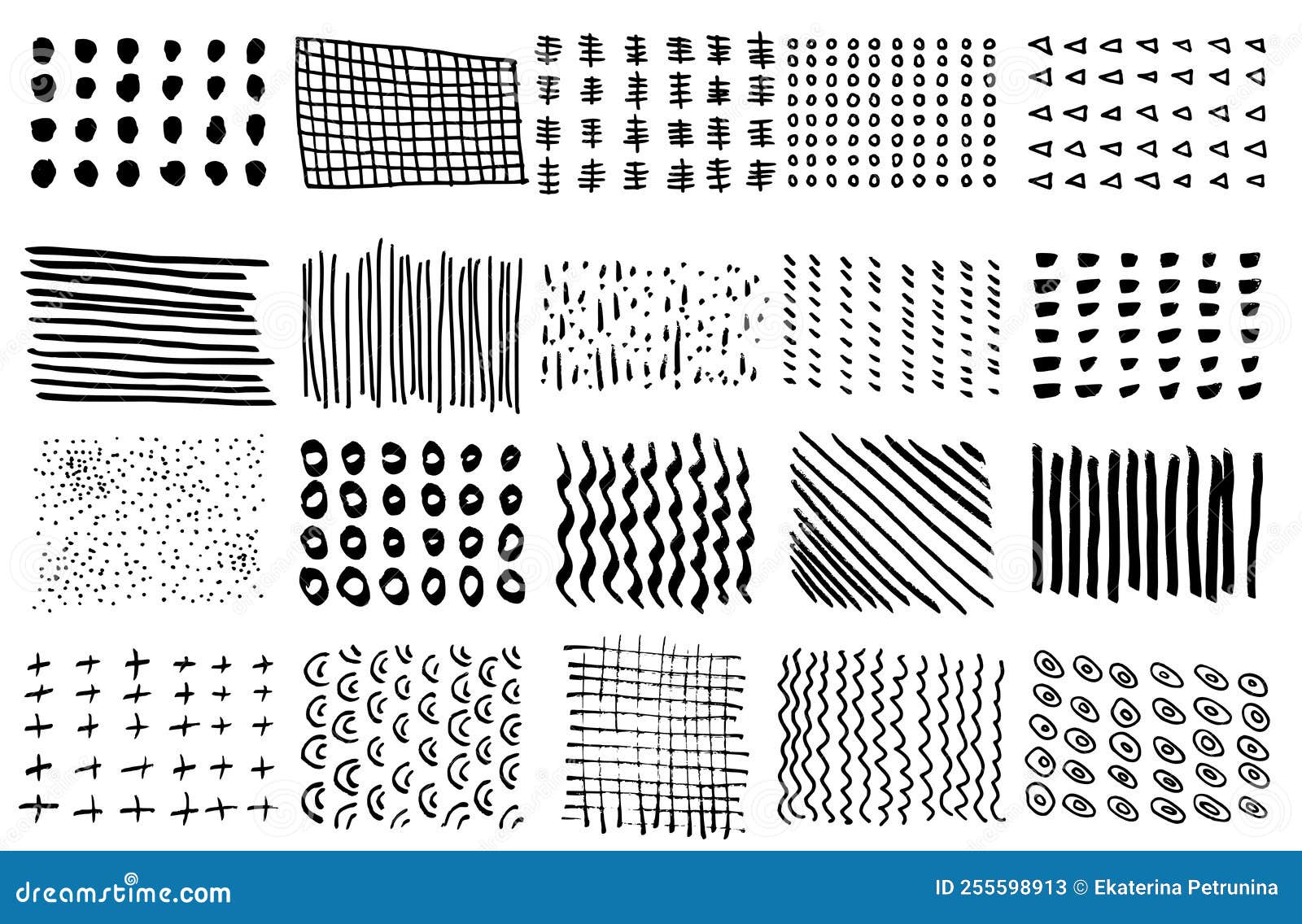 Vector Set of Grungy Hand Drawn Texture Patterns. Lines, Circles ...