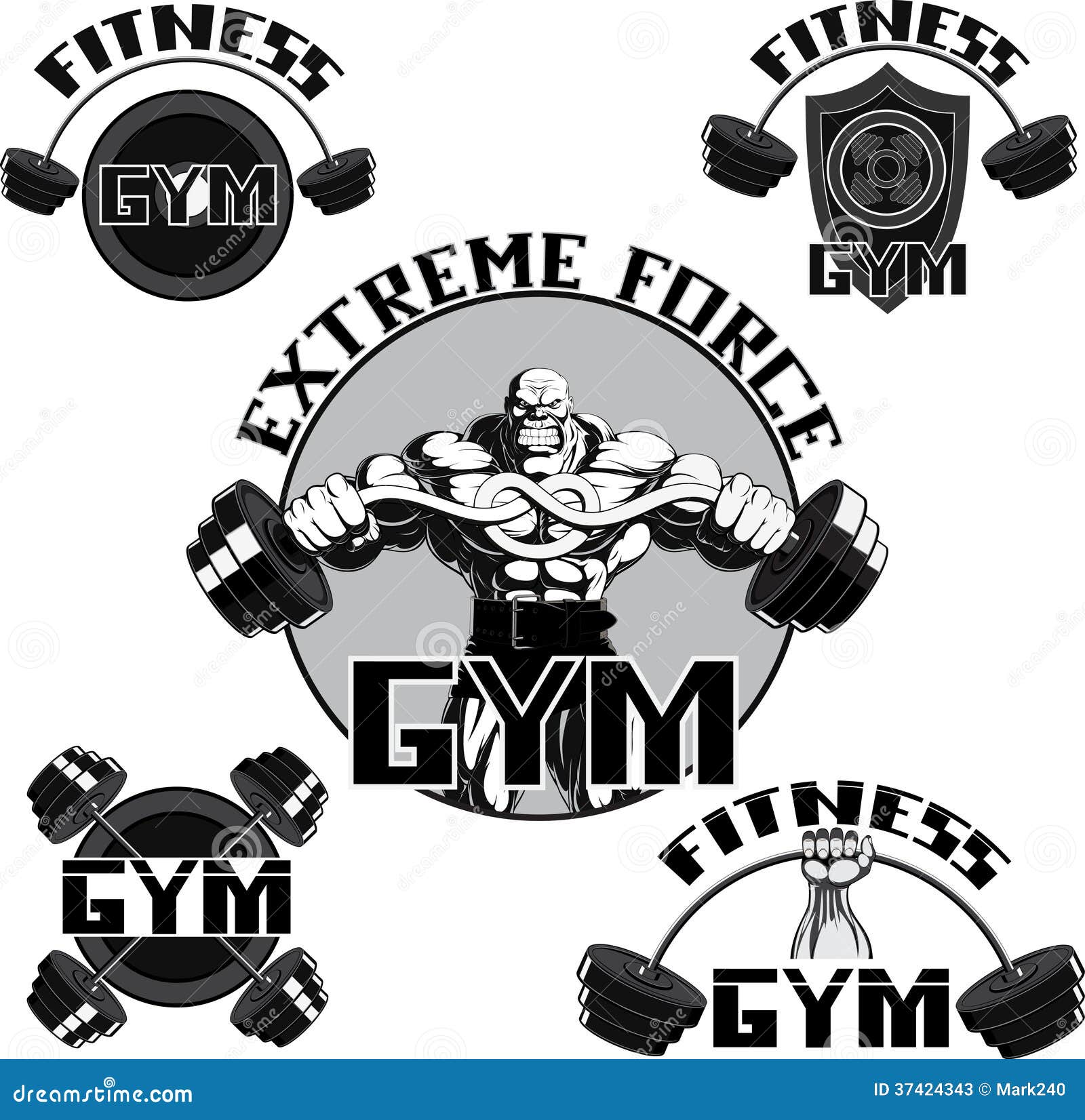 Vector set: gym stock vector. Illustration of dumbbell - 37424343