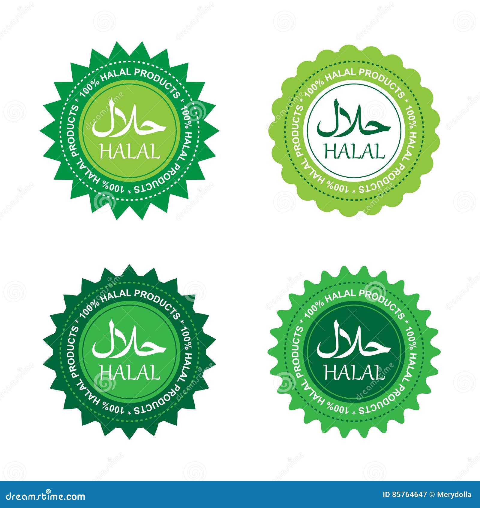 Vector Set of Halal Products Labels in Green Colors Stock Vector ...