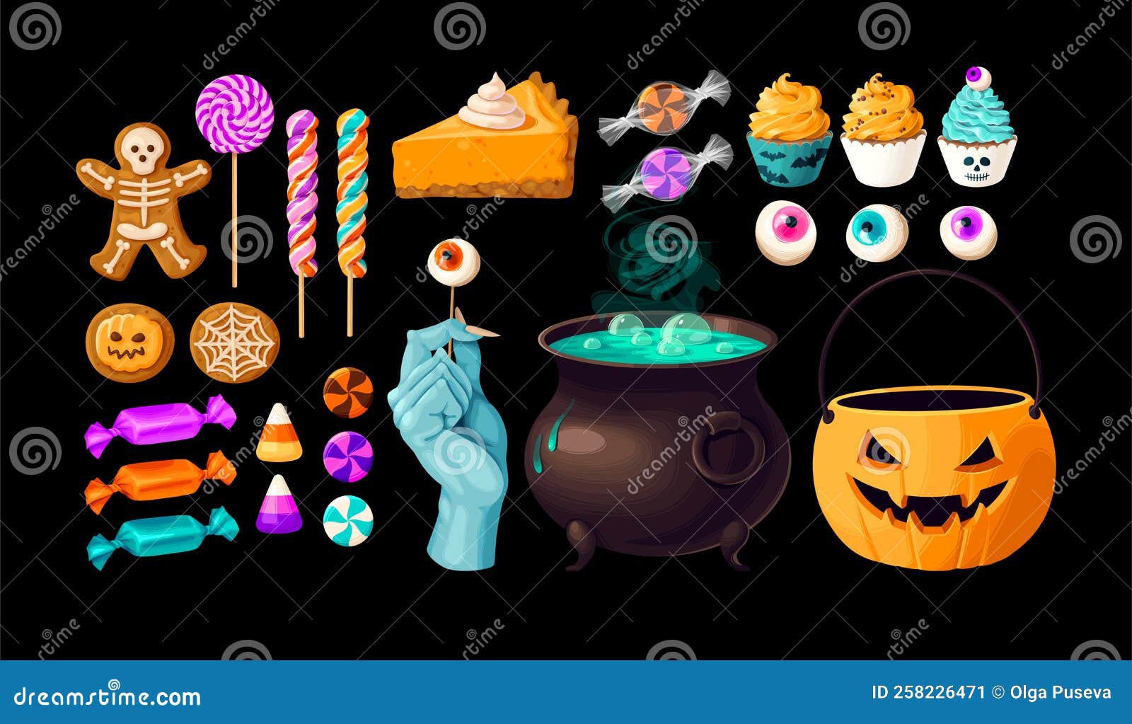 Vector Set of Halloween Sweets for Kids Stock Vector - Illustration of ...