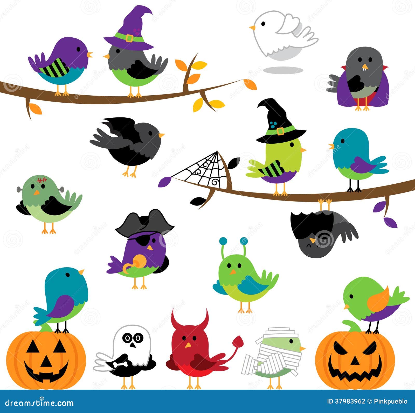 Vector Set of Halloween Themed Cartoon Birds Stock Vector ...