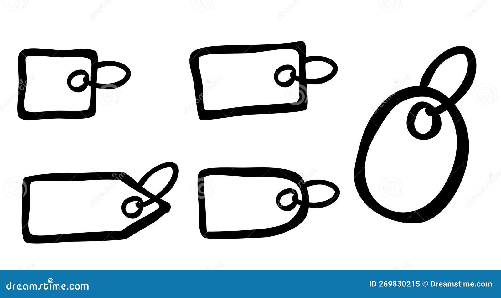 Vector Set Hand Draw Basic Shape with Rope Tag, Square, Rectangle, Oval ...