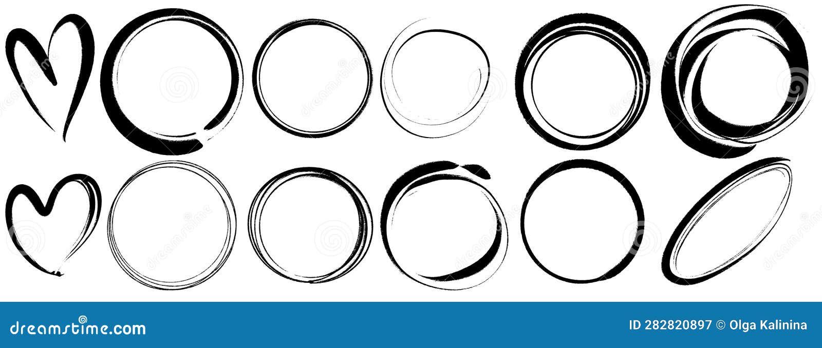 Vector Set Hand Drawing Black Doodle Shape Line Frame, Round Stock ...