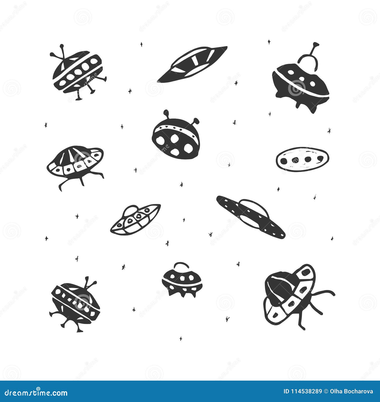 Vector Set of Hand Drawing UFO Flying Saucer Stock Vector ...