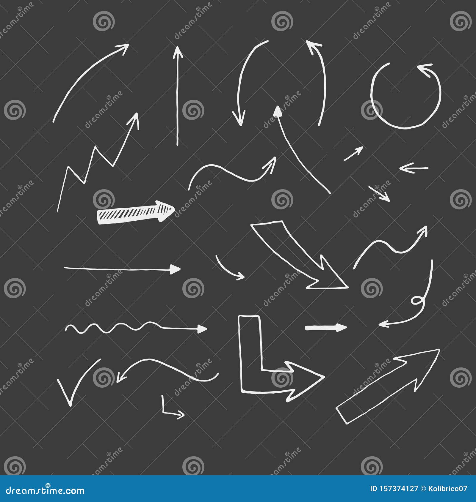 Vector Set of Hand Drawn Arrows. Different Types of Arrows Stock Vector ...