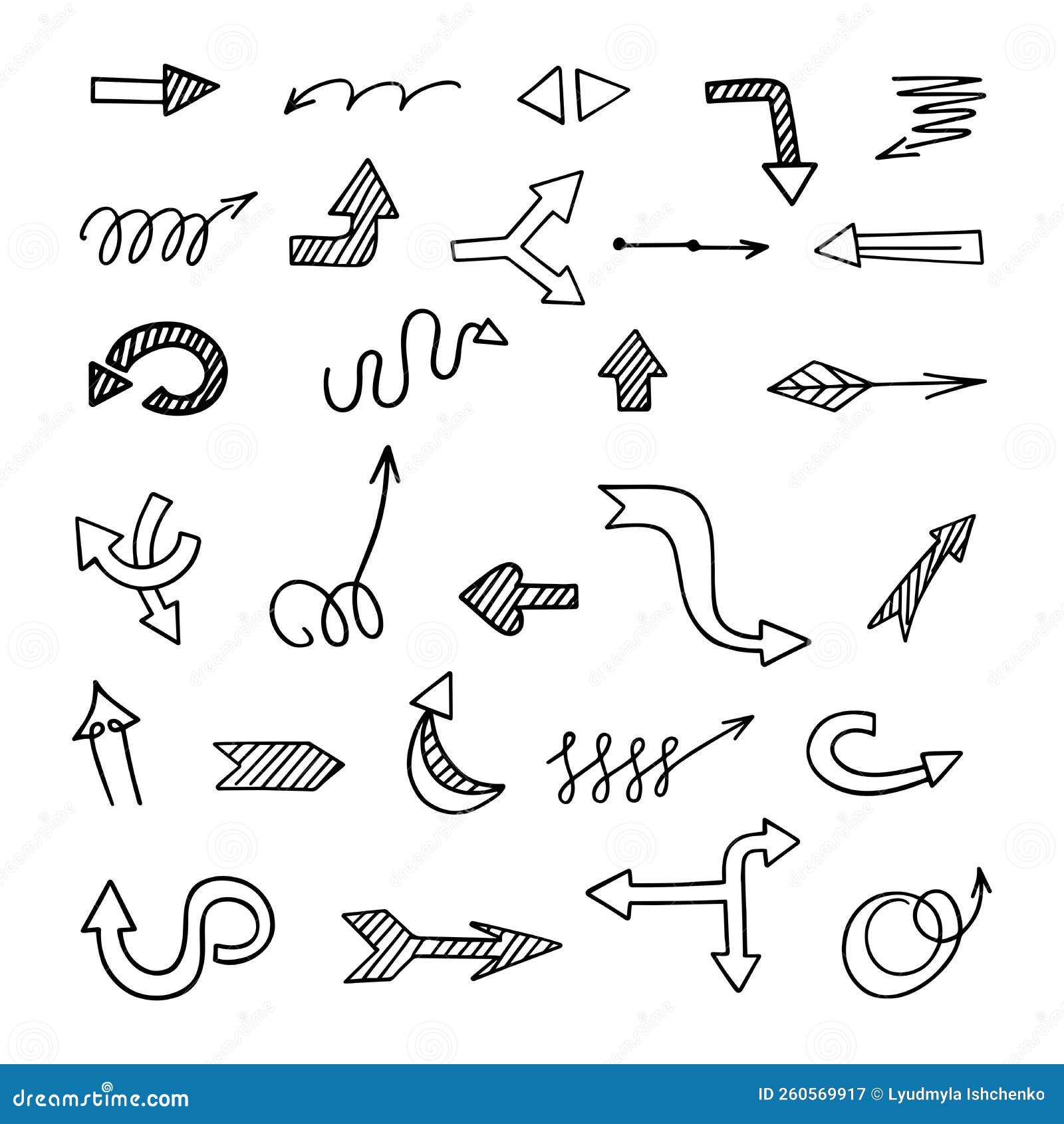 Vector Arrows, Big Symbol Set, Hand Drawn Objects Stock Vector - Illustration of intersection ...