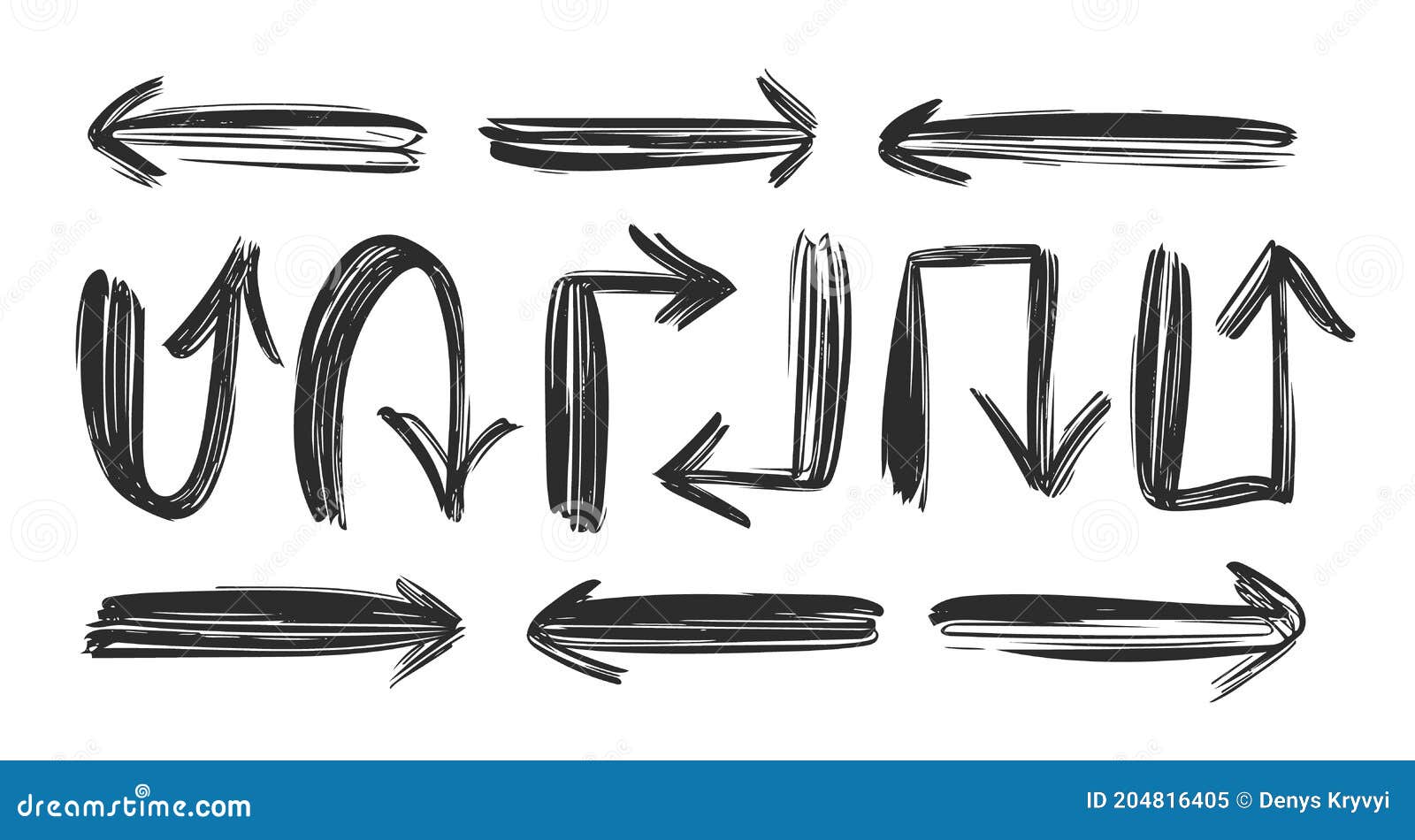 Vector Set of Hand Drawn Black Arrows. Stock Vector - Illustration of ...