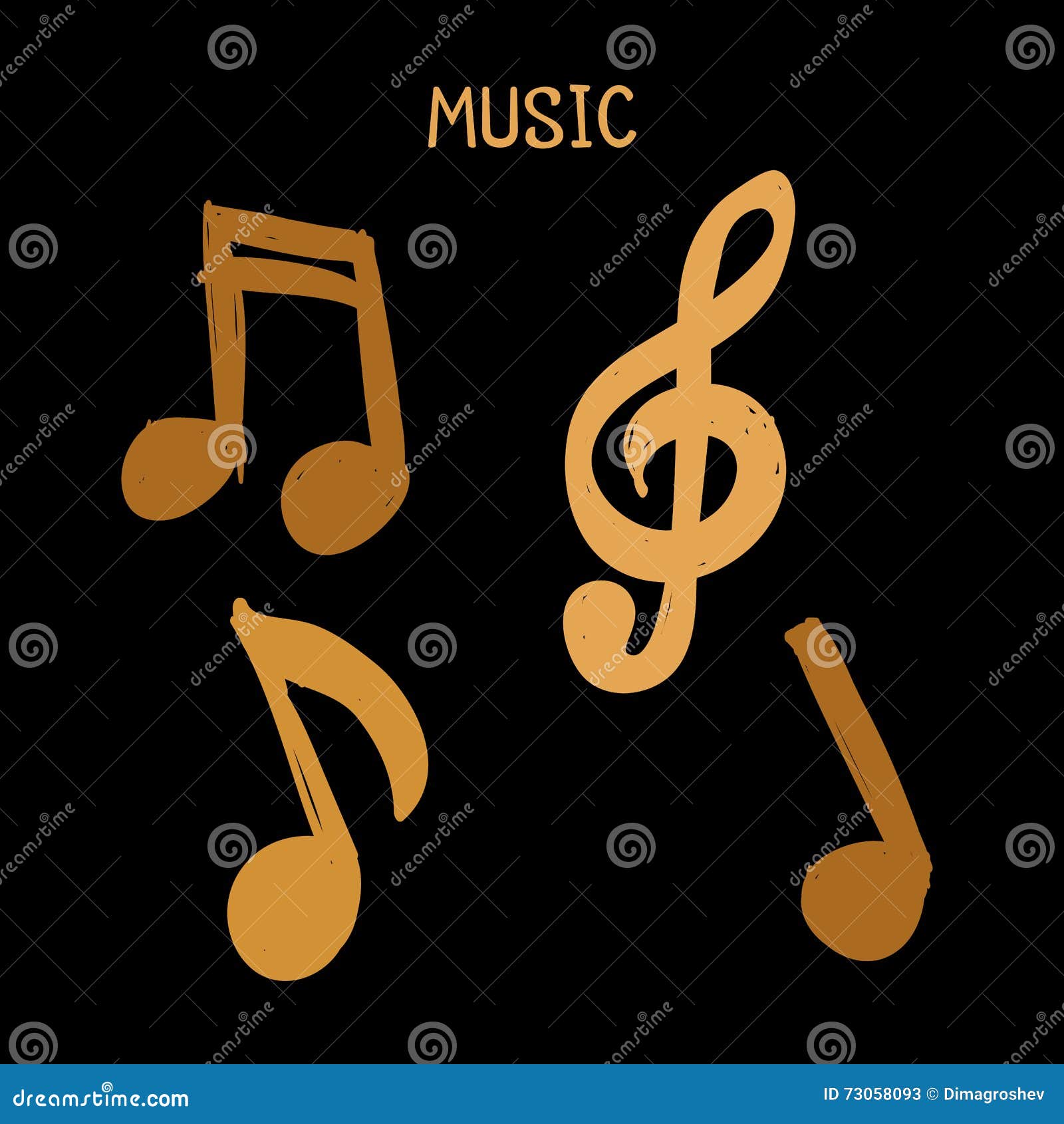 Vector Set of Hand-drawn Brown Music Notes on White Background for ...