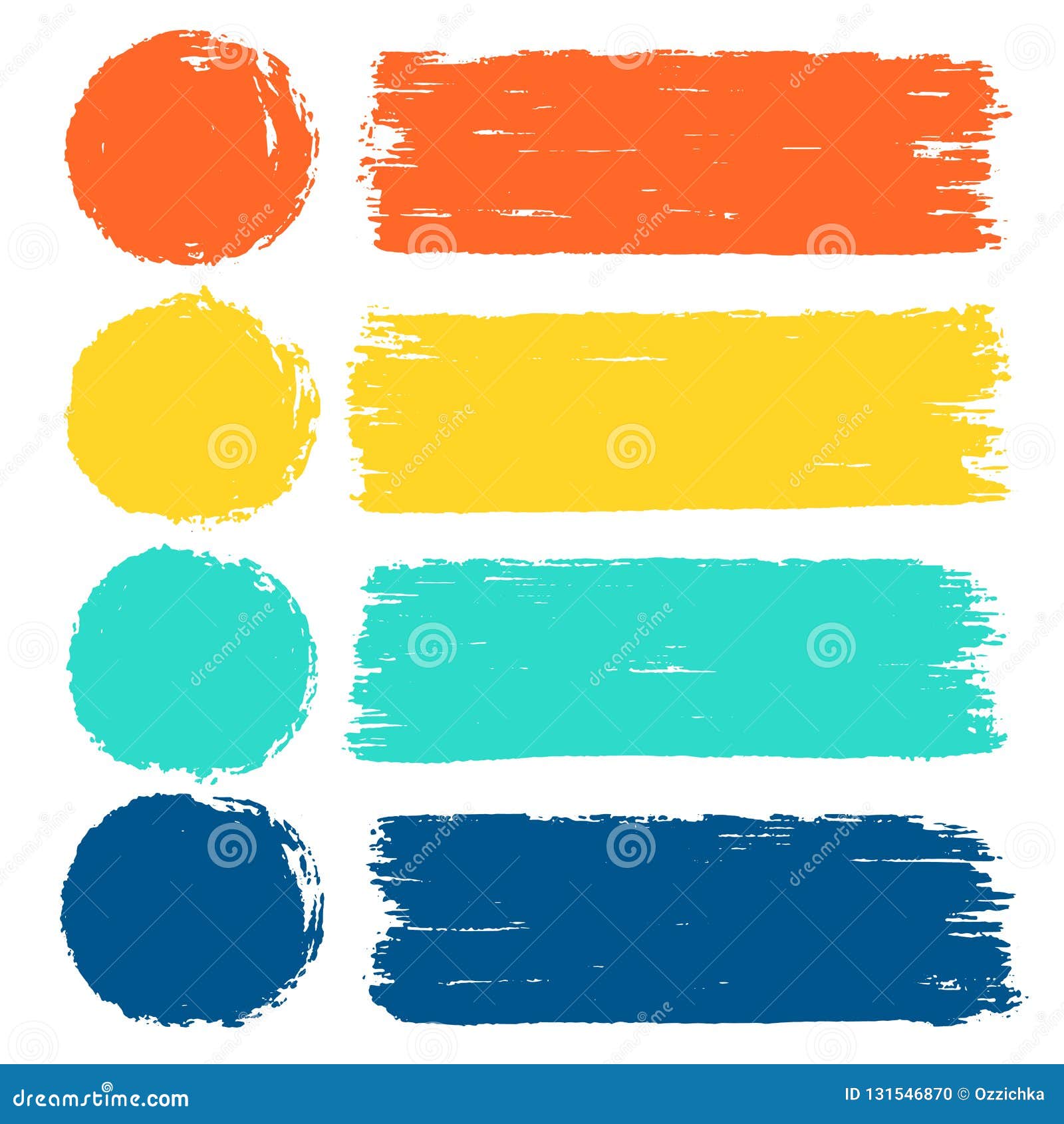 Vector Set of Hand Drawn Brush Strokes in Rectangular and Round Shape ...
